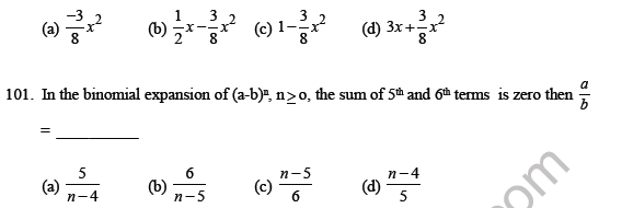 JEE Mathematics Binomial Theorem MCQs Set A with Answers